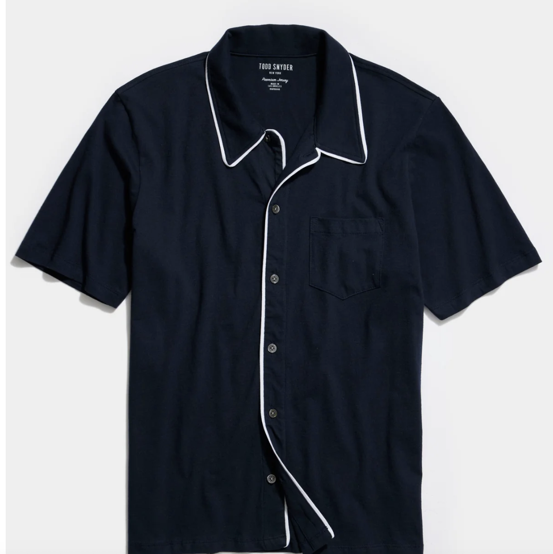 Todd Snyder Made in L.A. Montauk Tipped Full Placket Polo in Navy ...